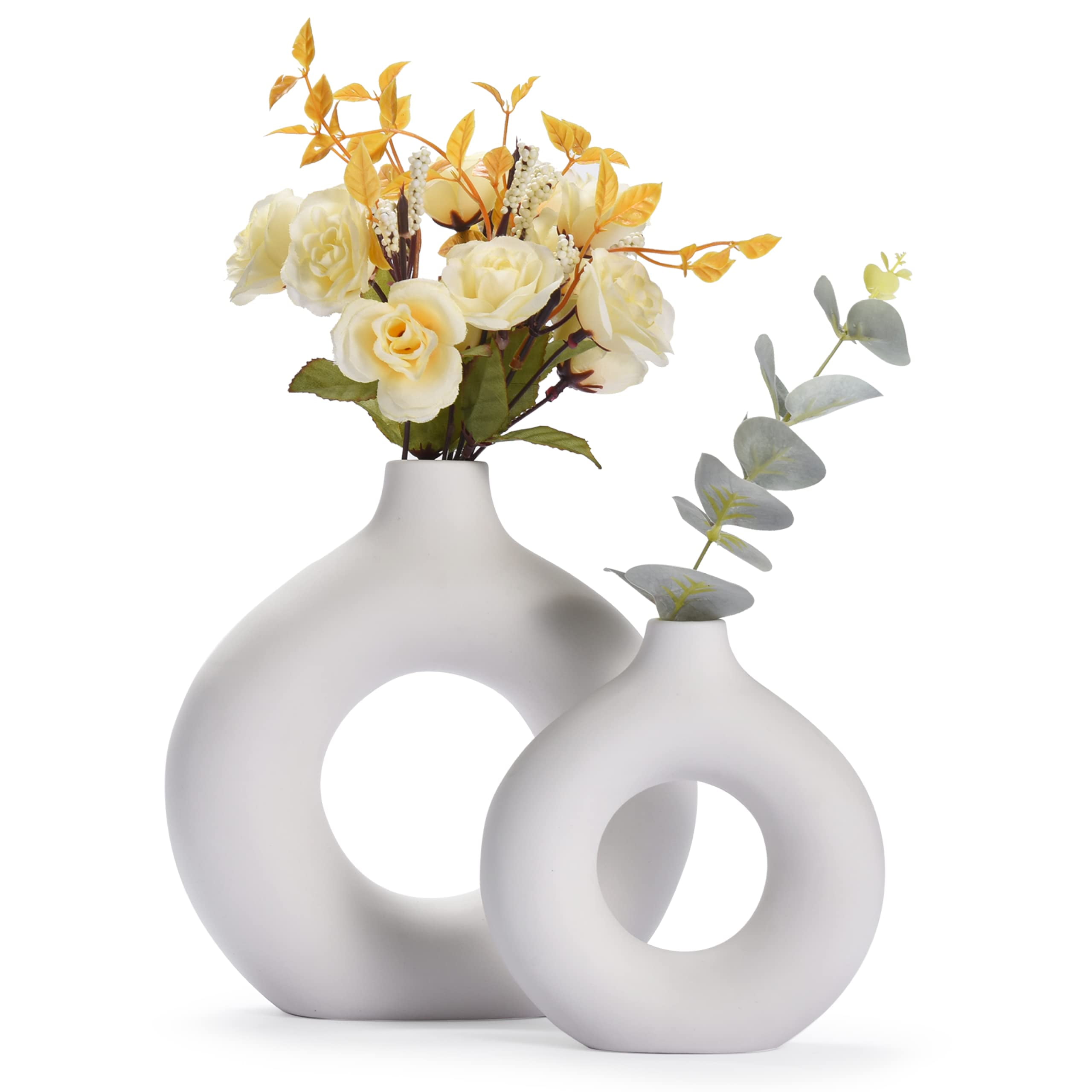 Whole Housewares Ceramic Donut Vase - White Nordic Boho Decor - Modern ...
