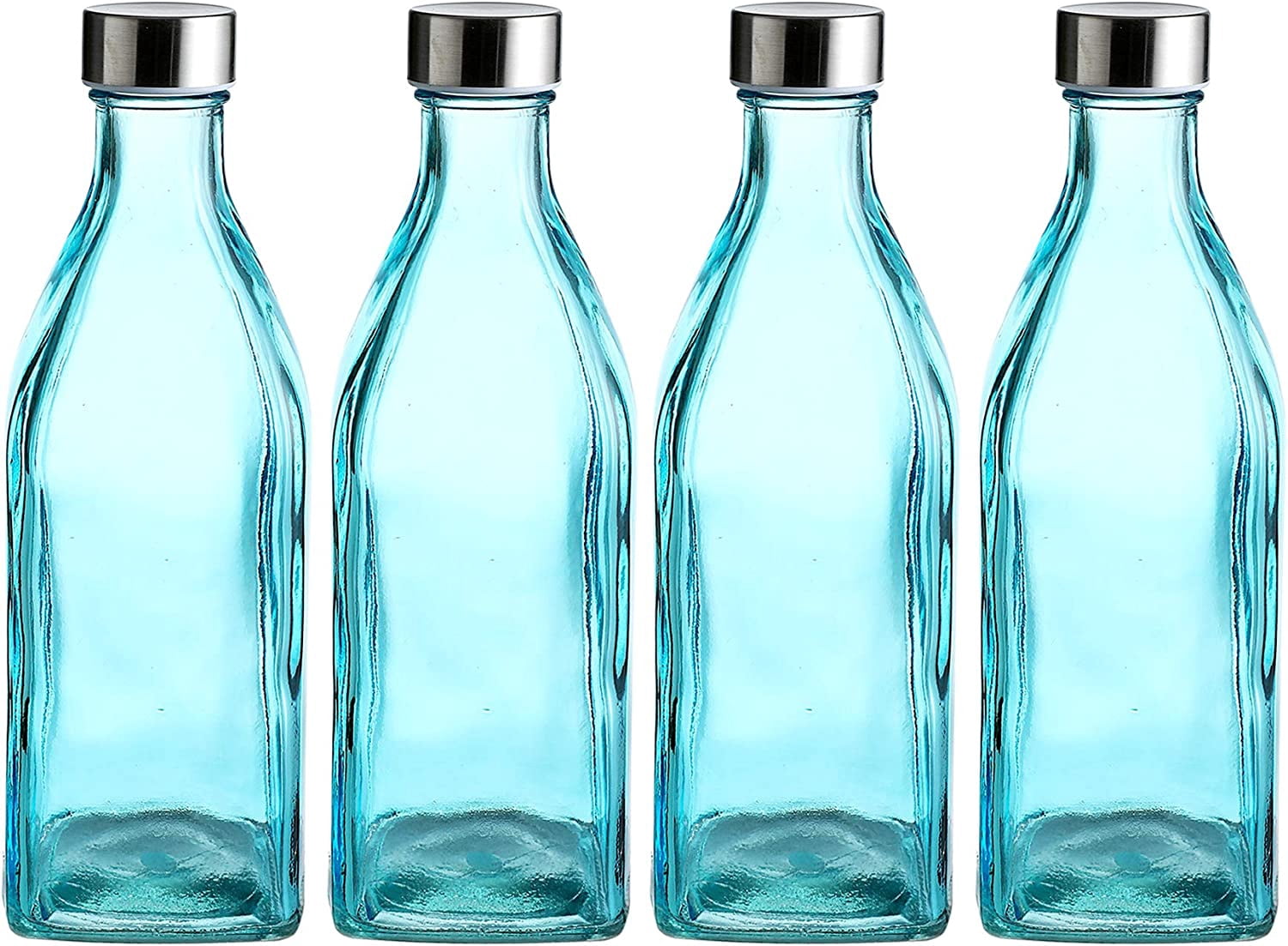 Whole Housewares Reusable Square Glass Water Bottles with Stainless ...