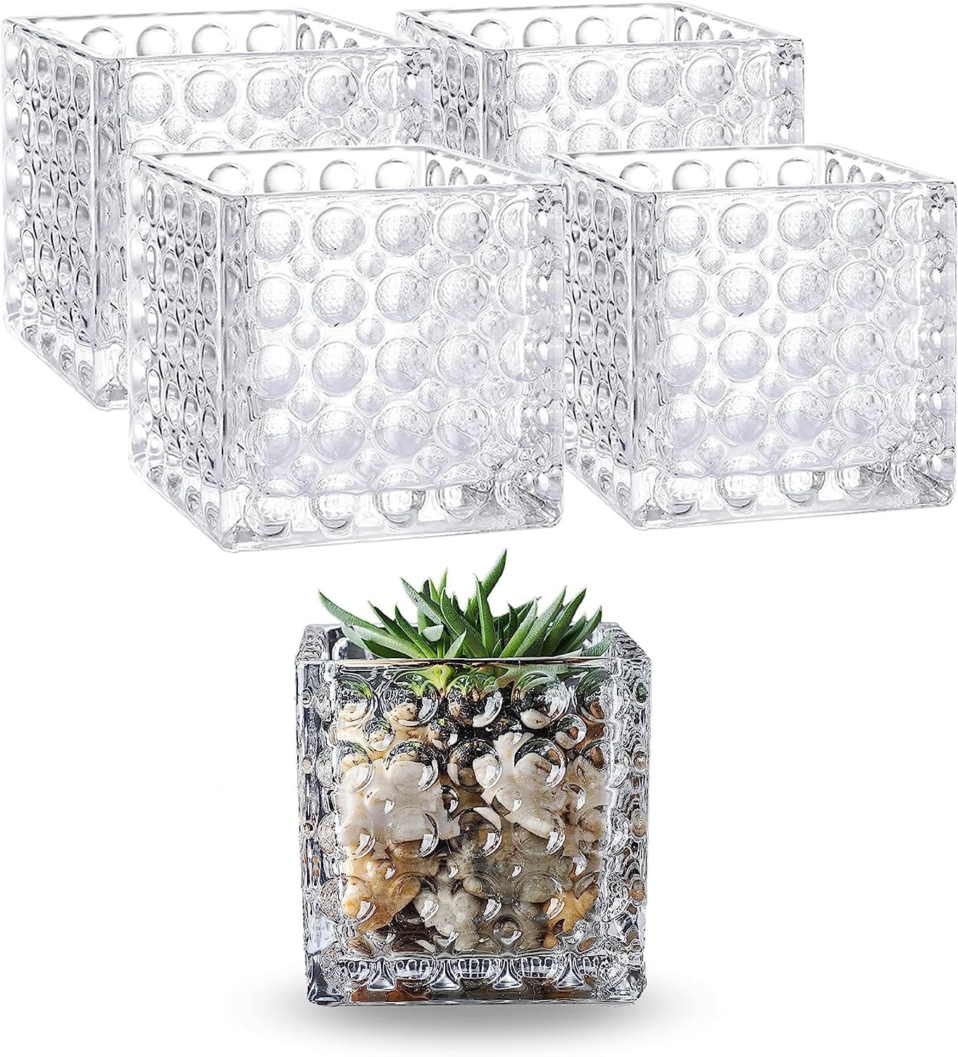 Whole Housewares - Small Square Glass Cube Vases, Pack of 4, 4 Inch ...
