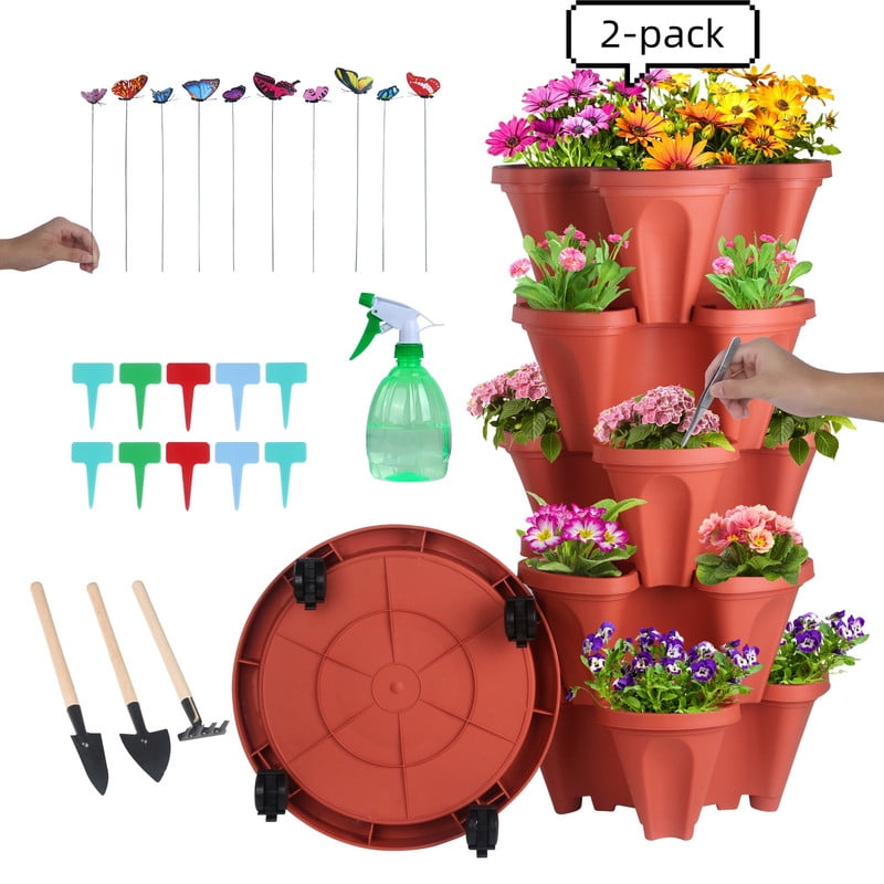 Whole Sale Deals 2 Pack 5-Tier Stackable Vertical Planter Tower with ...