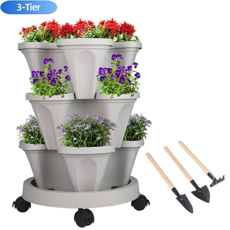 Whole Sale Deals 3-Tier Stackable Vertical Garden Planter with Wheels ...