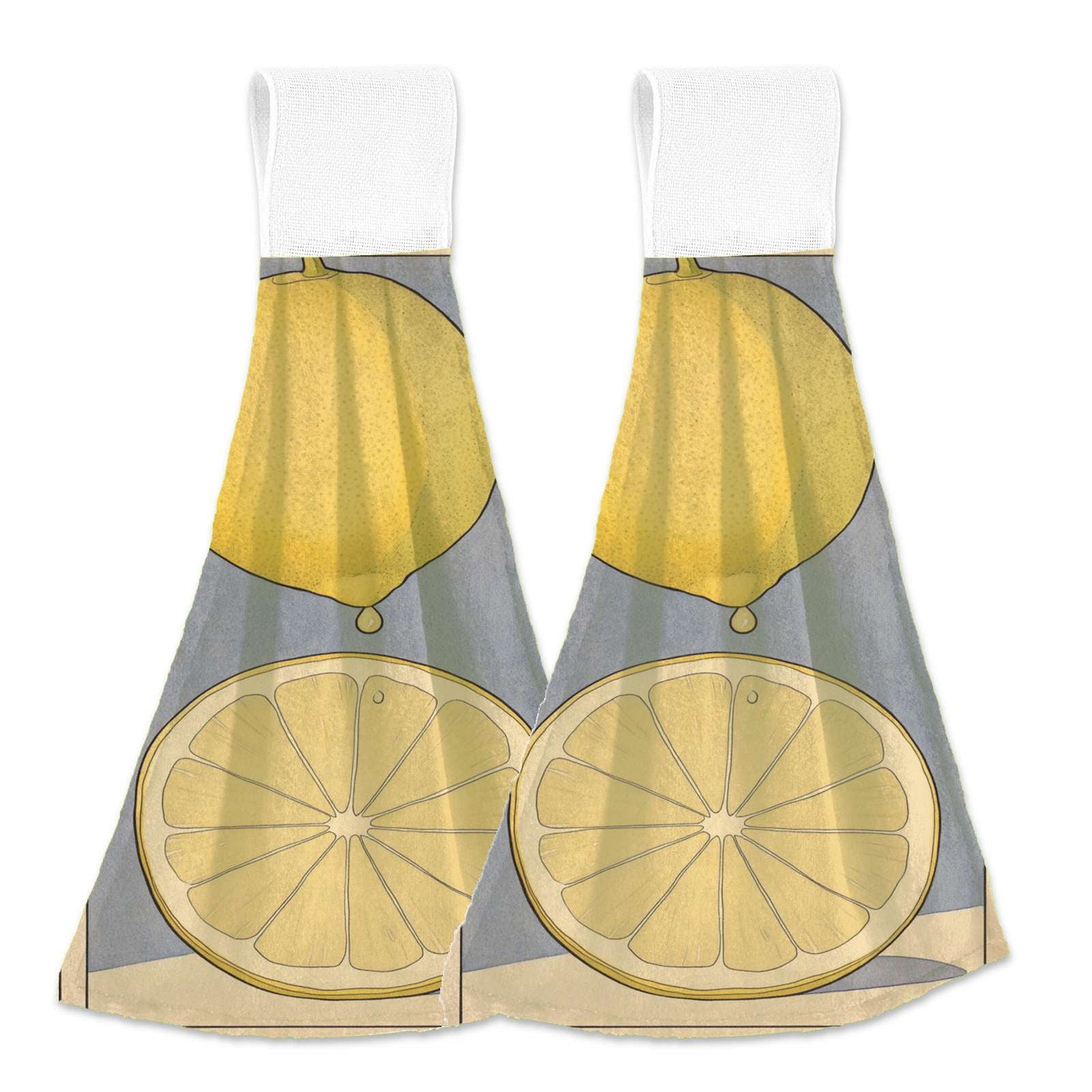 Whole and Sliced Lemon Illustration Hanging Kitchen Hand Towels Sets ...