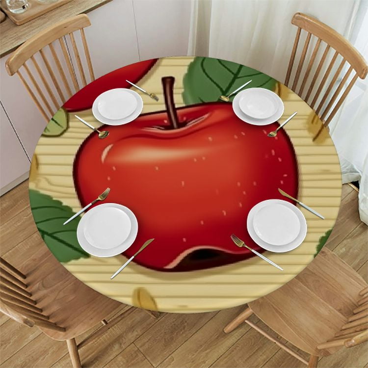 Whole and Sliced Red Apples Round Fitted Tablecloth with Elastic Edge ...