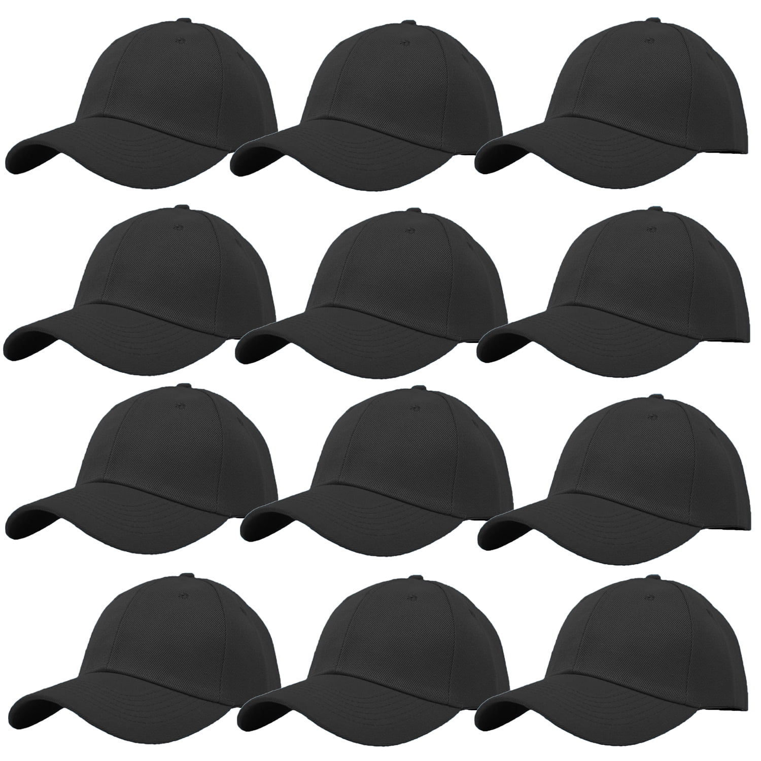 Wholesale 12-Pack Plain Baseball Cap Adjustable Solid Blank Curved Sun ...