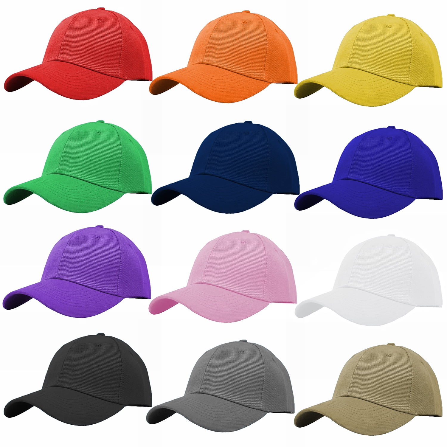 Wholesale 12-Pack Plain Baseball Cap Adjustable Solid Blank Curved Sun ...