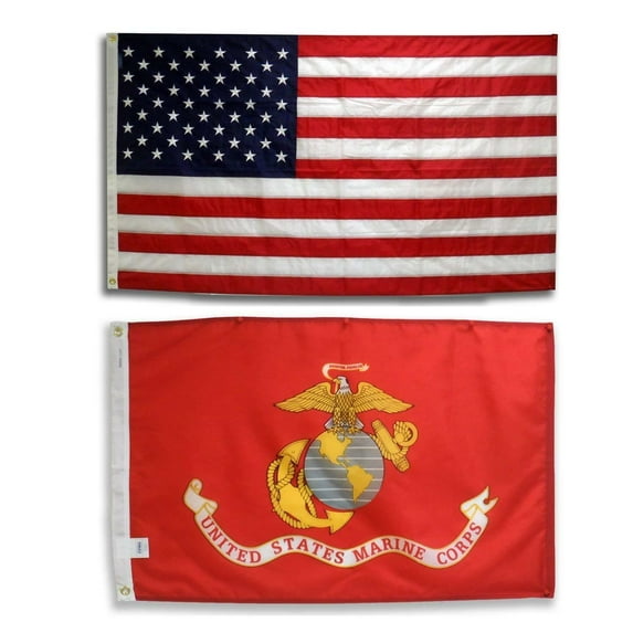 2 Flags, United States Marine Corps Flag 3'x5', USMC and American USA ...