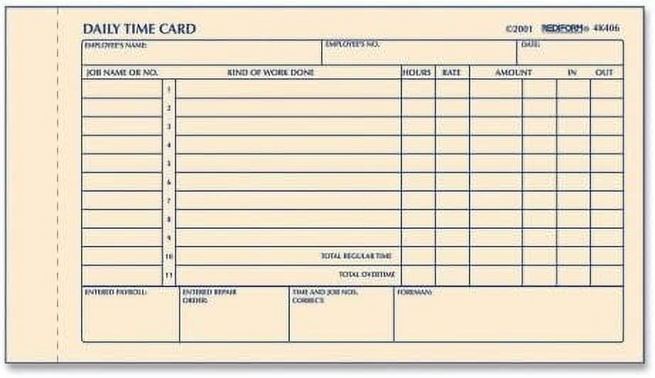 Wholesale CASE of 25 - Rediform Daily Time Clock Cards-Time Card Pads ...