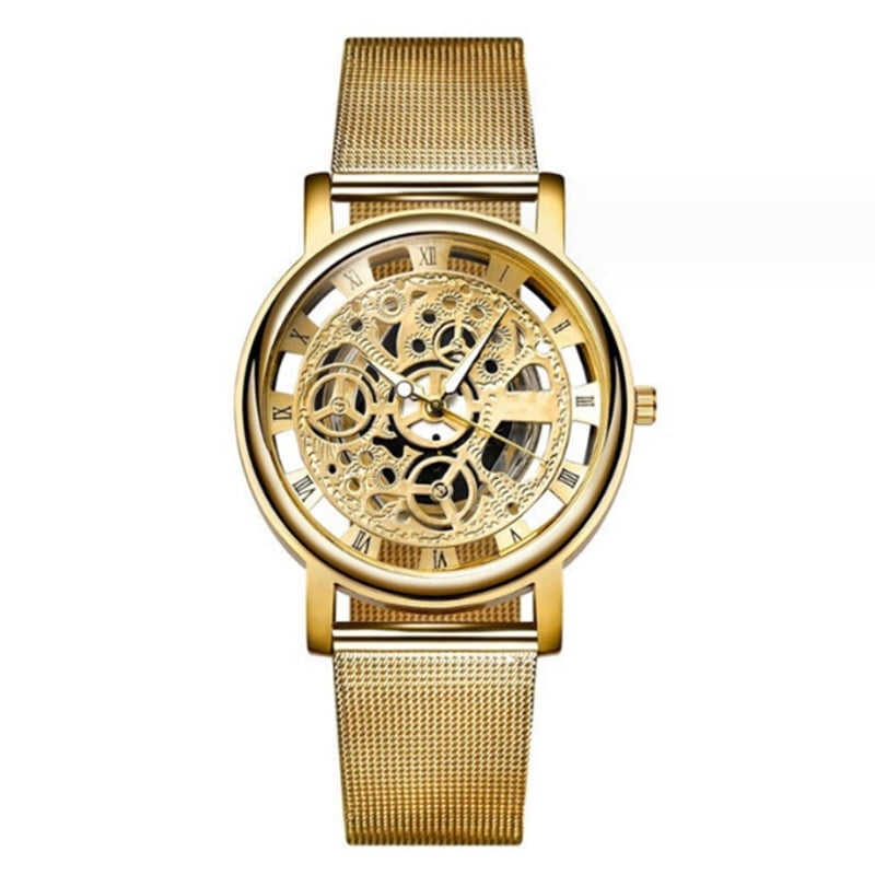 Wholesale Men’s Fashion Skeleton Transparent Dial Watch – Gold Mesh ...