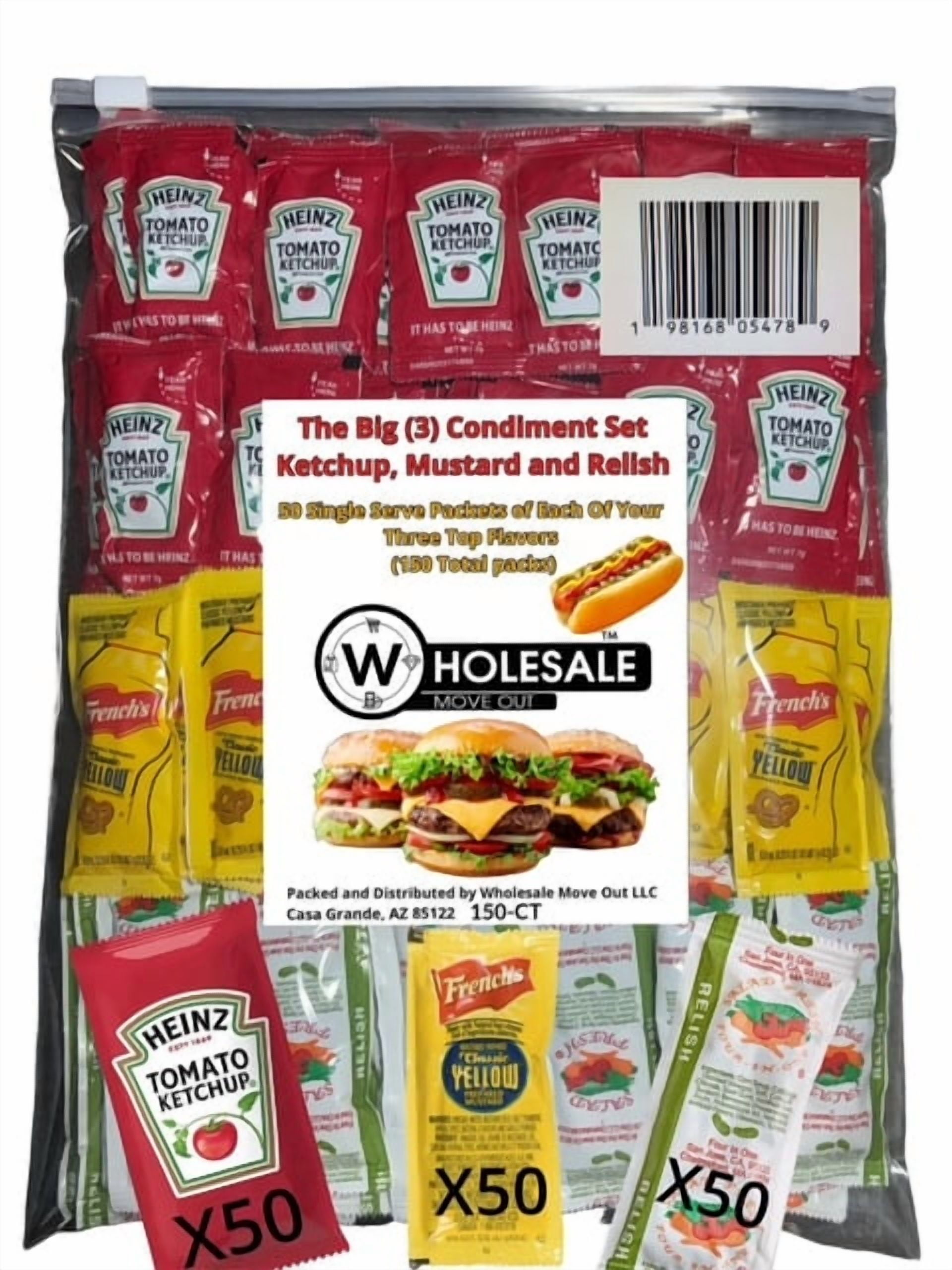 Big (3) Bulk Condiment Packets, 150 Single Serve, Ketchup, Mustard ...