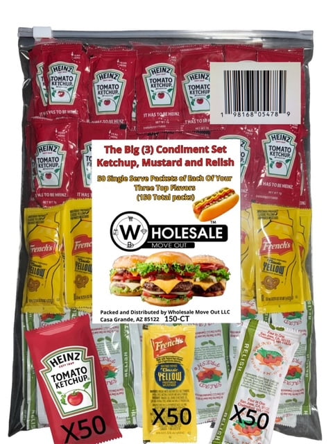 Wholesale Move Out Condiment Variety Pack, 150 Single Serve Packets ...