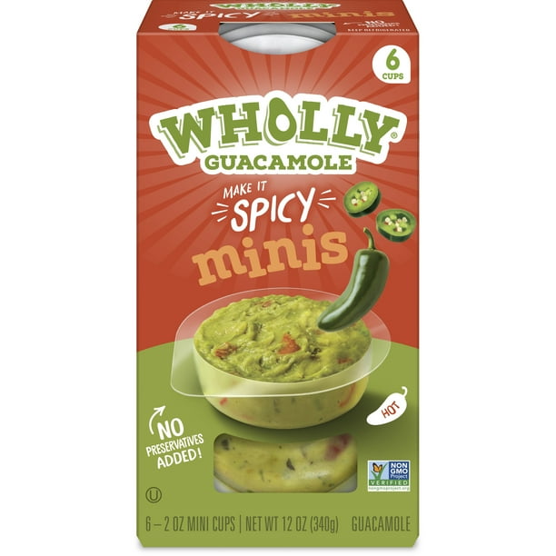 WHOLLY GUACAMOLE Minis, Spicy, Hass Avocados, Serving Size 57 g, 12oz 6 ...