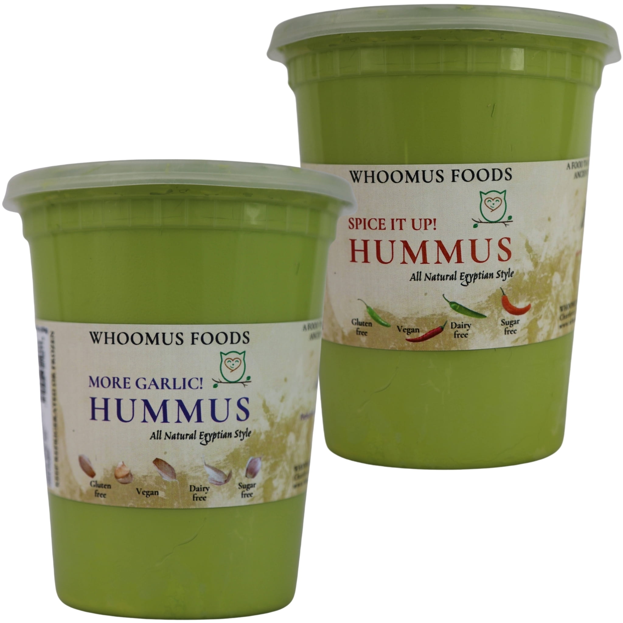 Whoomus All Natural Gourmet Hummus Garlic Lovers & Zesty Serrano Flavor ...