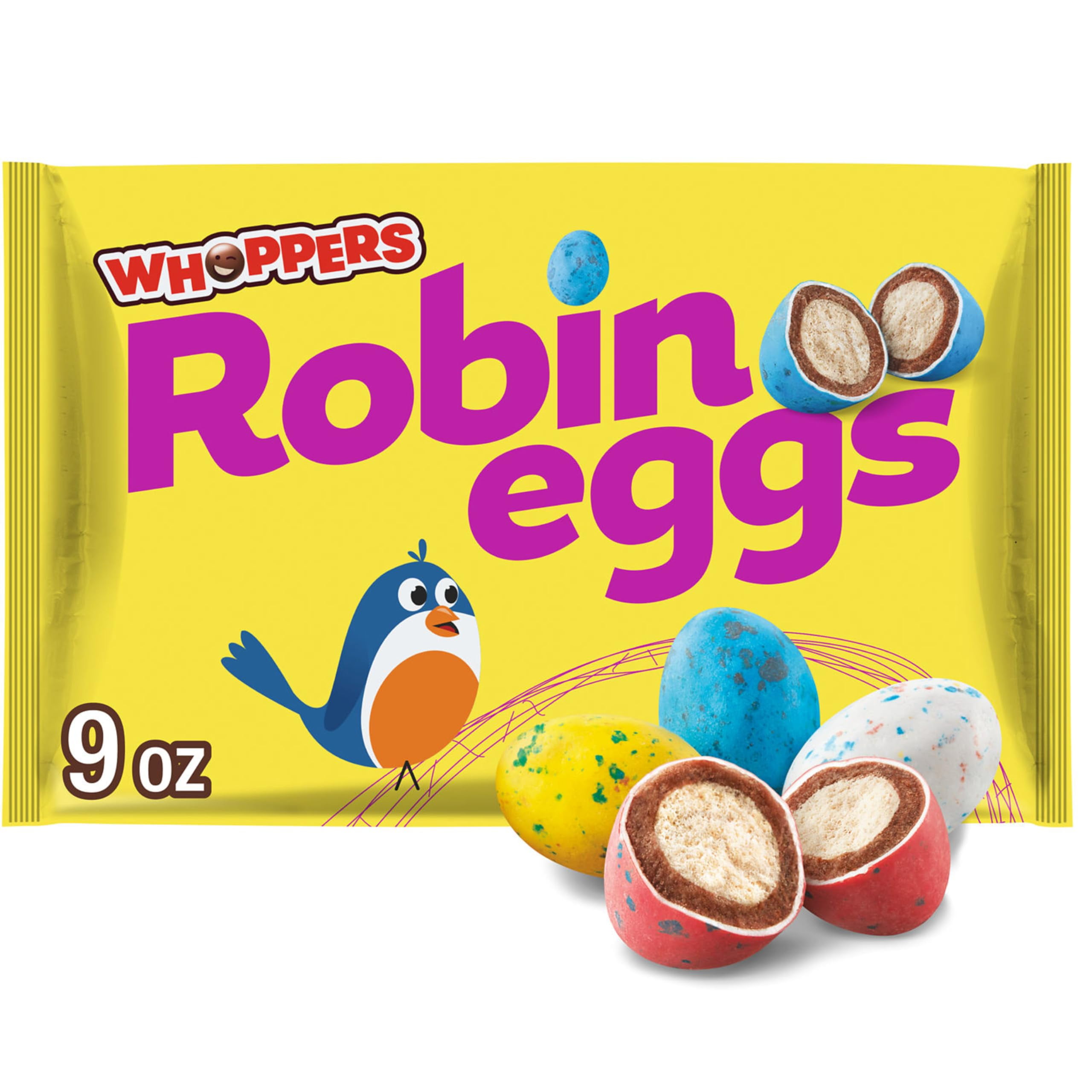 Whoppers Robin Eggs Malted Milk Balls, Easter Candy Bag, 9 Oz Packaging ...