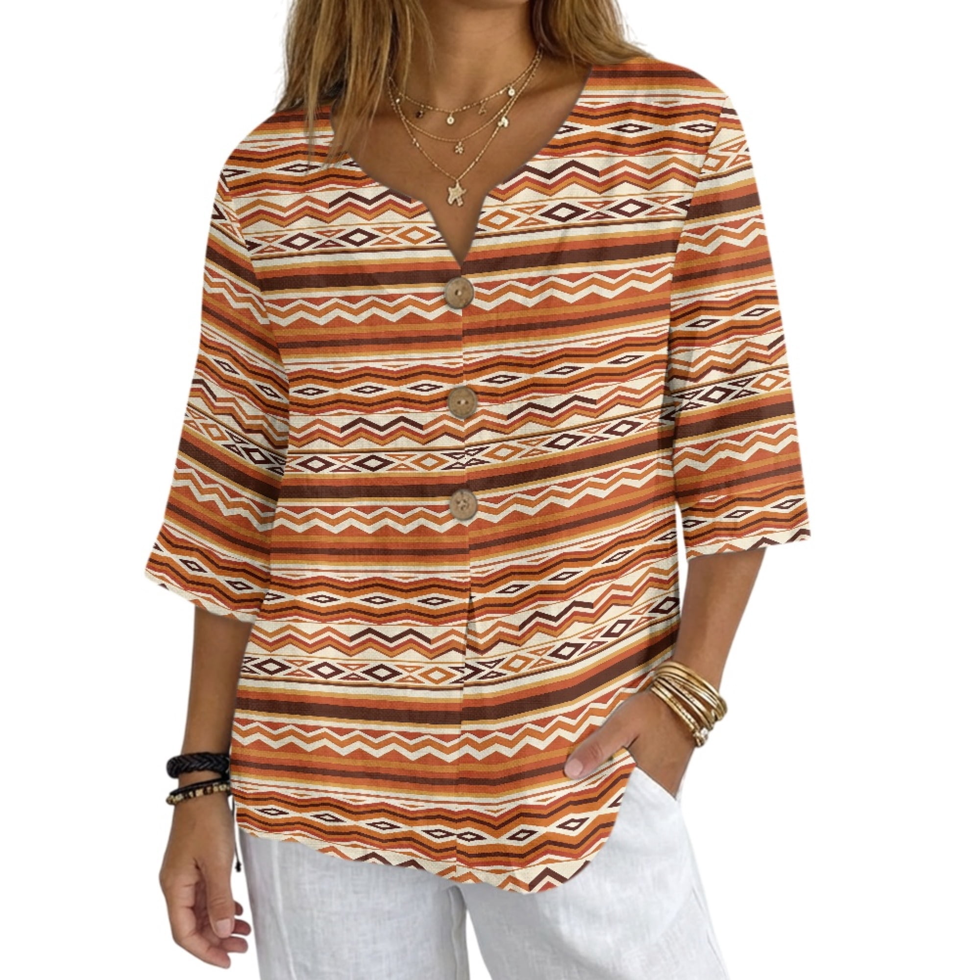 Whosucclay 3/4 Sleeve Imitation Linen-Like Blouse for Spring Vacation ...
