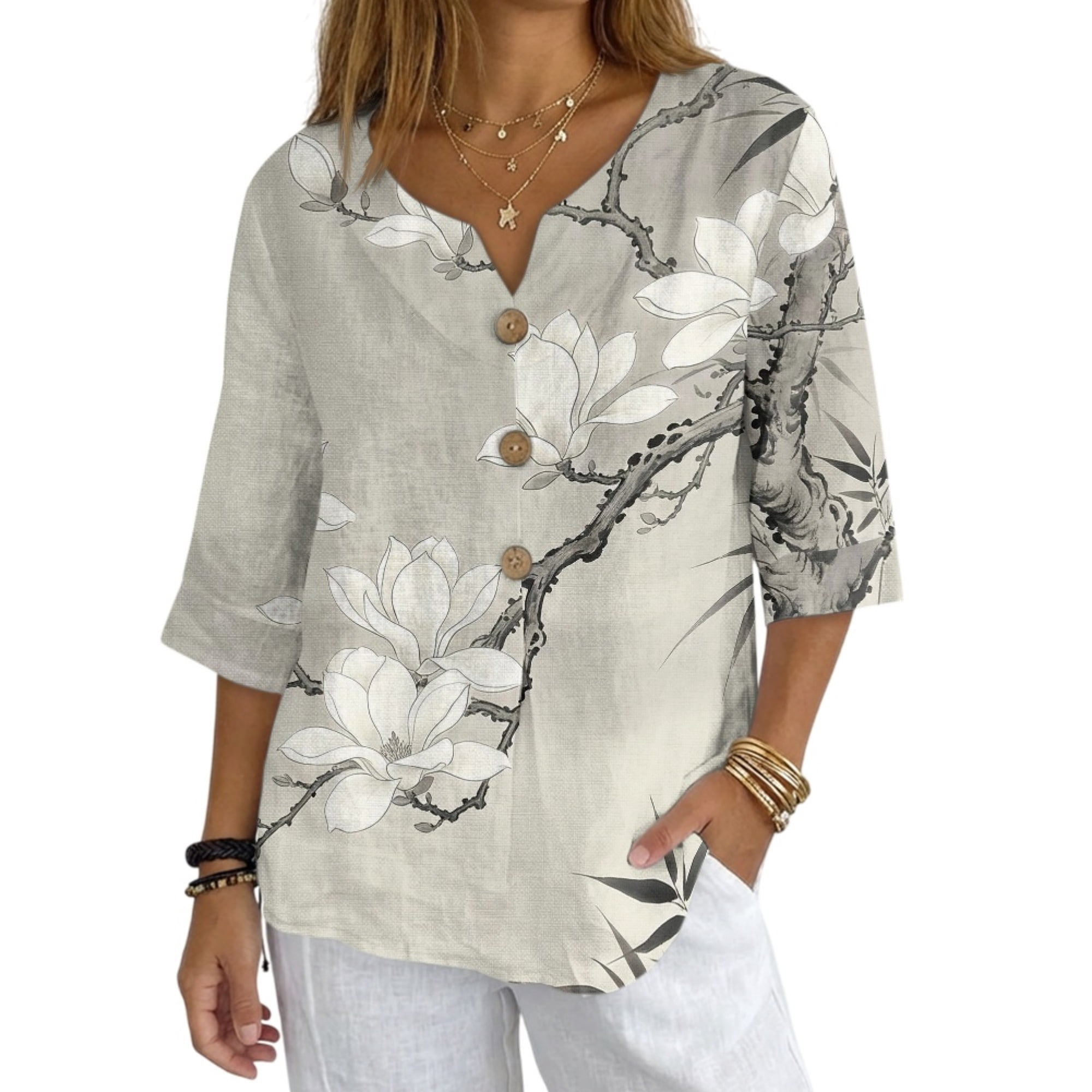 Whosucclay 3 Decorative Buttons Women's Blouse for Vacation Daily Wear ...