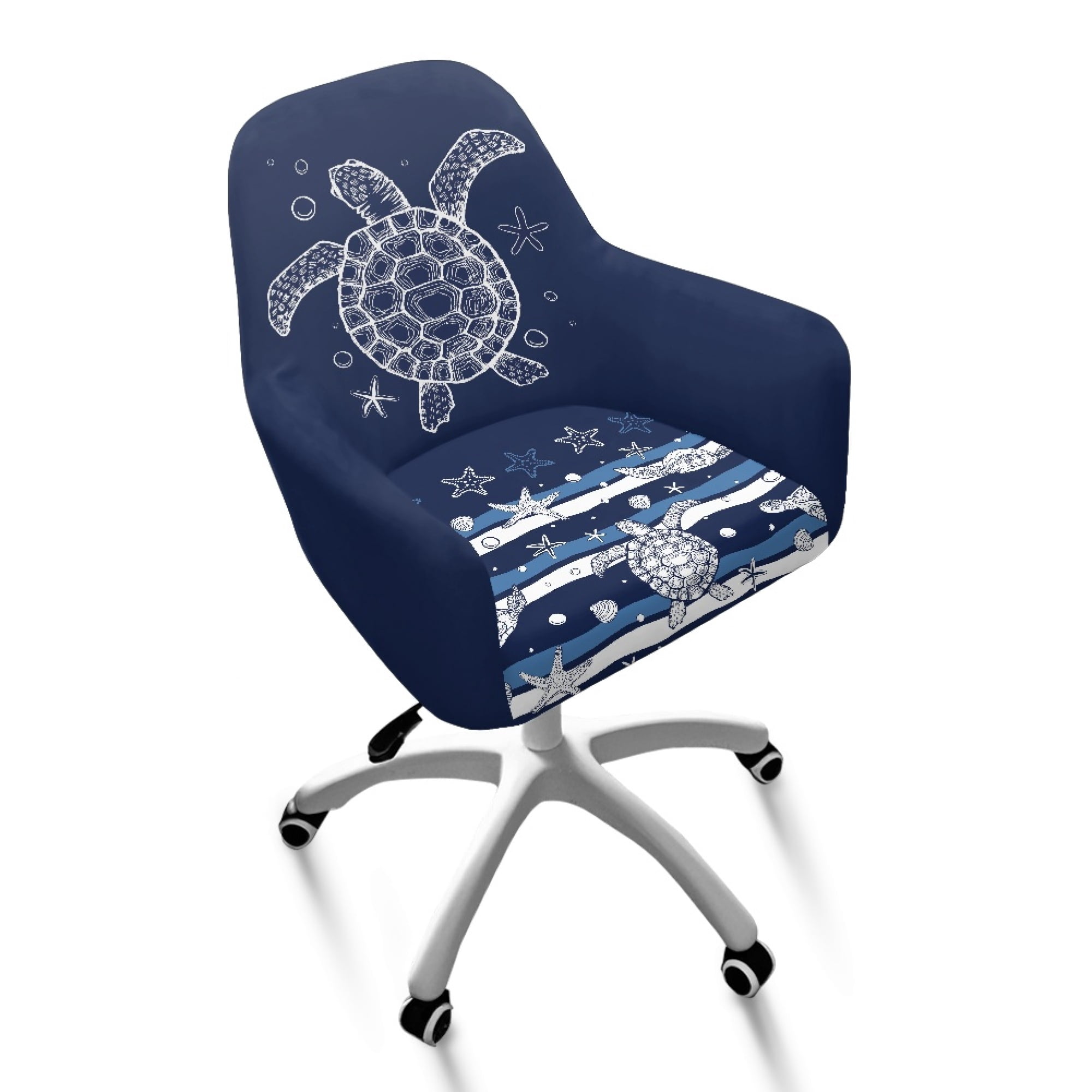 Whosucclay Blue Turtle Starfish Seashell Print Swivel Armchair Accent ...