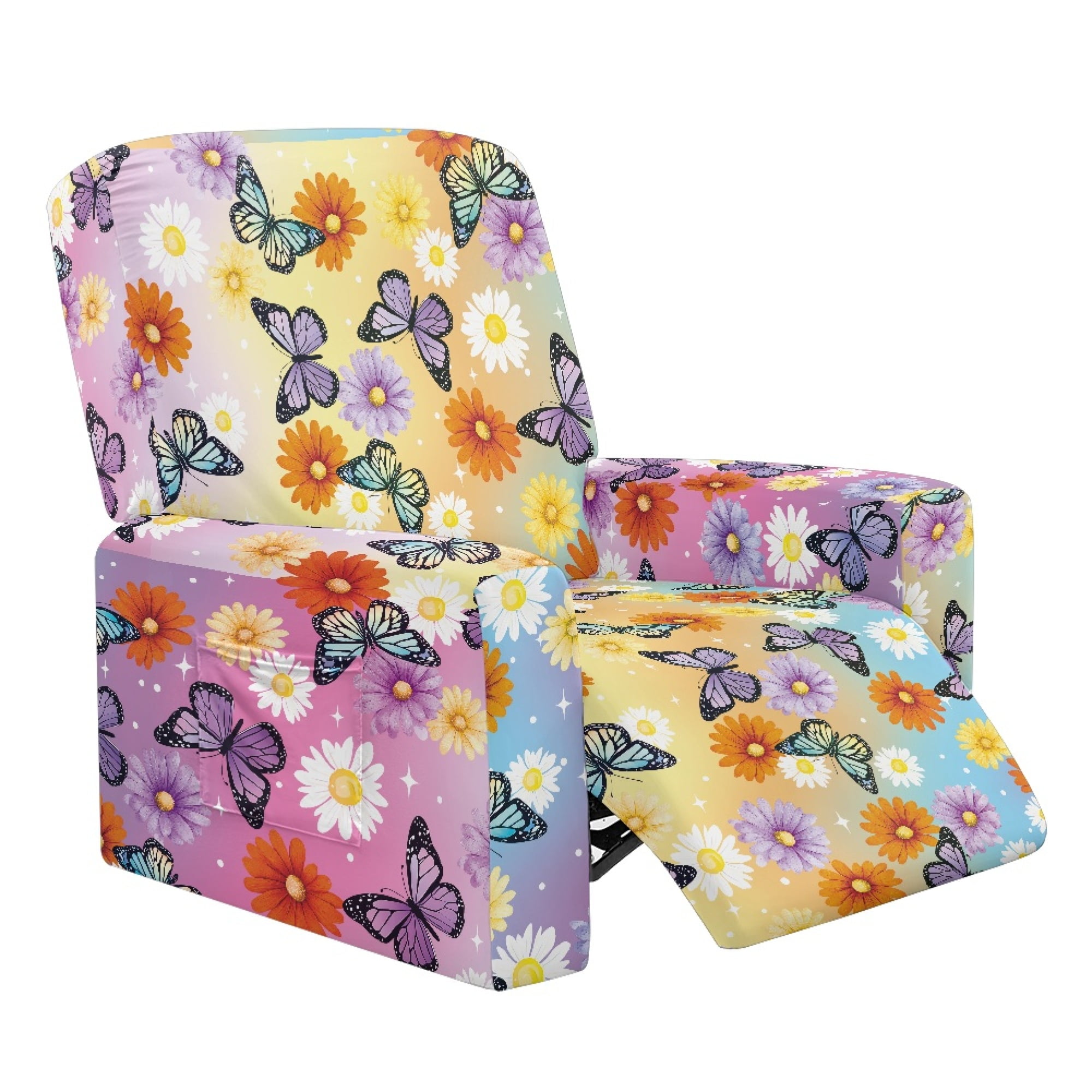 Whosucclay Butterfly Daisy Star Print Recliner Chair Covers, 4-Pieces ...