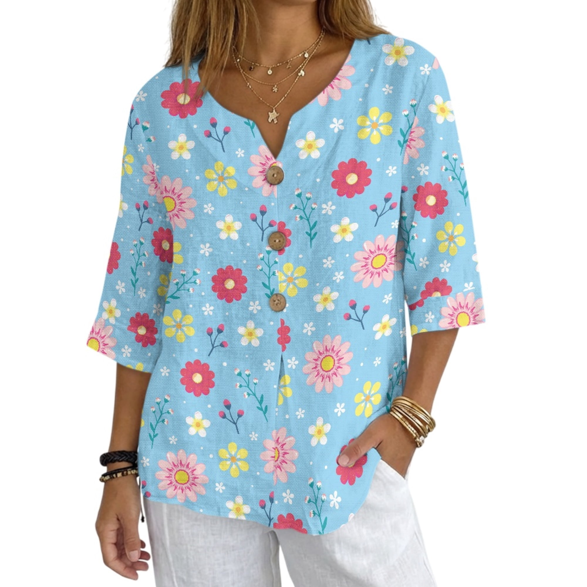 Whosucclay Button Down Imitation Linen-Like Blouse for Sightseeing Trip ...