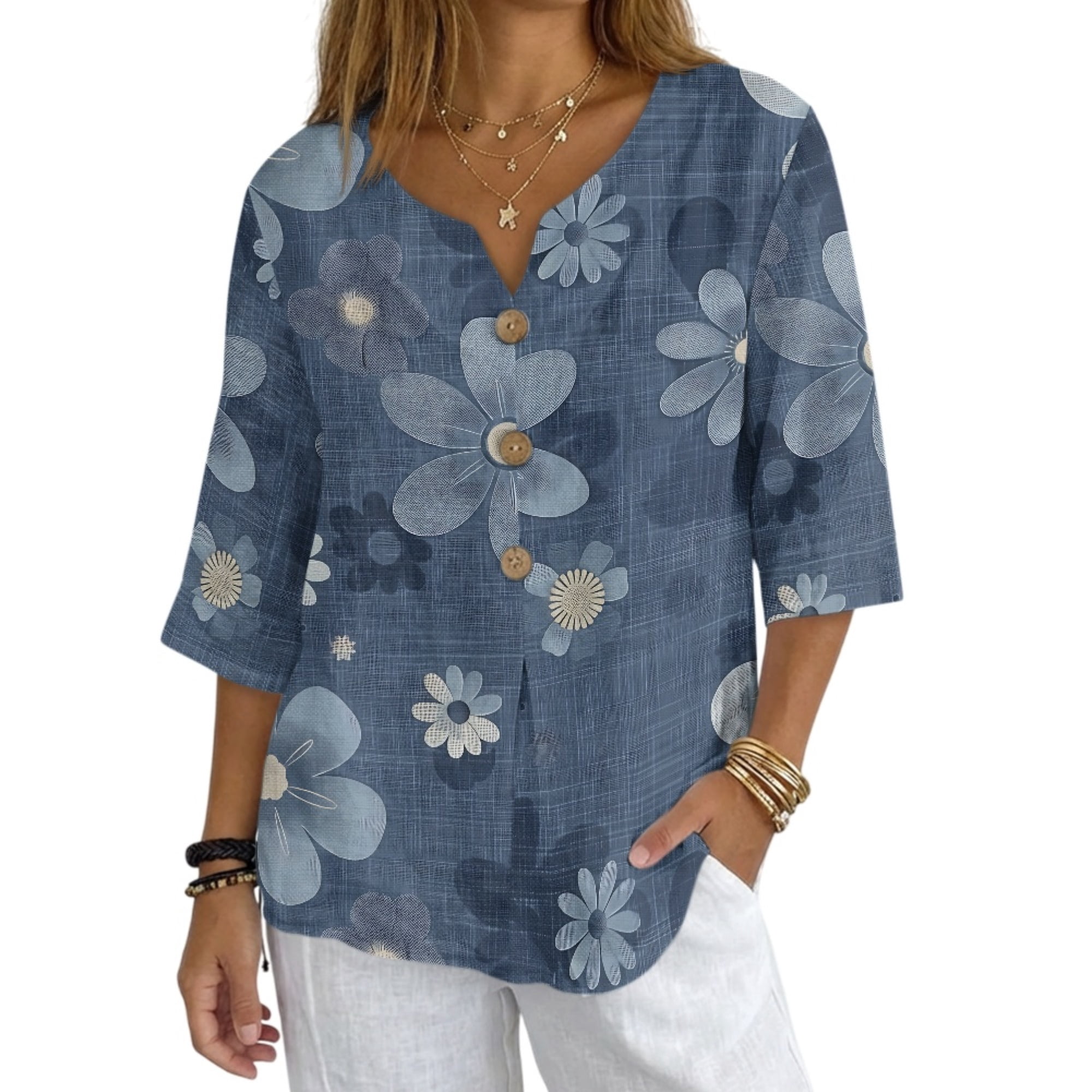 Whosucclay Button Down Imitation Linen-Like Blouse for Vacation Spring ...
