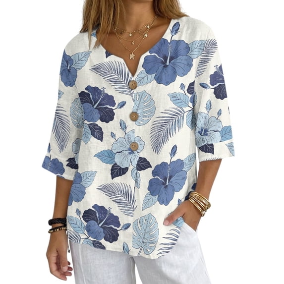 Whosucclay Button Front Women's Shirt for Office Vacation, Hibiscus ...