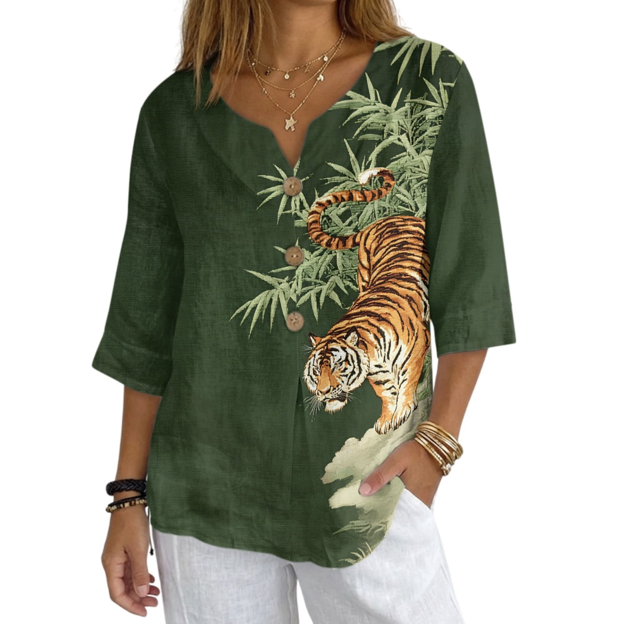 Whosucclay Buttons Shirt Blouse for Outdoor Vacation, Tiger Bamboo ...