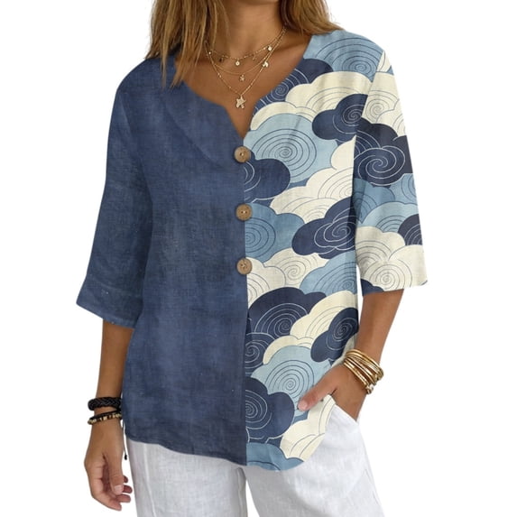 Whosucclay Casual Imitation Linen-Like Blouse for Office Beachside ...