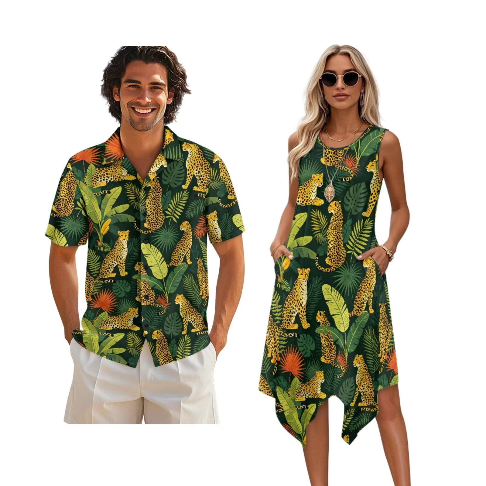 Whosucclay Leopard Palm Leaves Print Matching Hawaiian Holiday Outfit ...