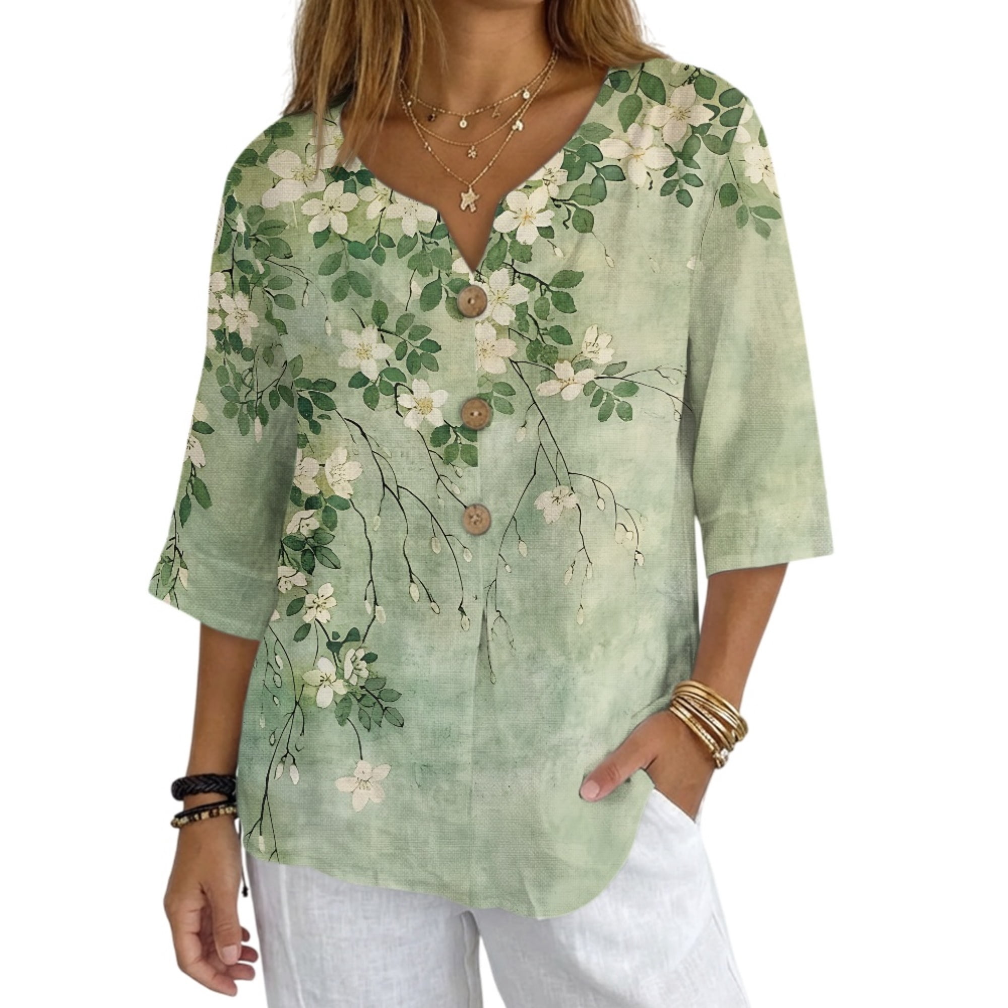 Whosucclay Lightweight Imitation Linen-Like Blouse for Spring Vacation ...