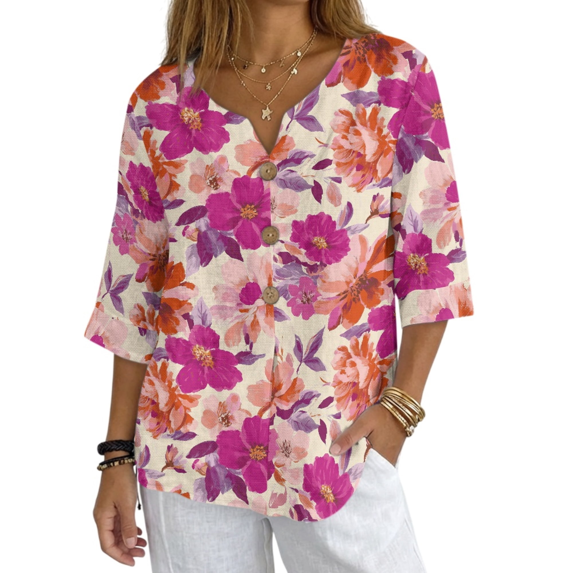 Whosucclay Loose Fit Imitation Linen-Like Blouse for Vacation Travel ...