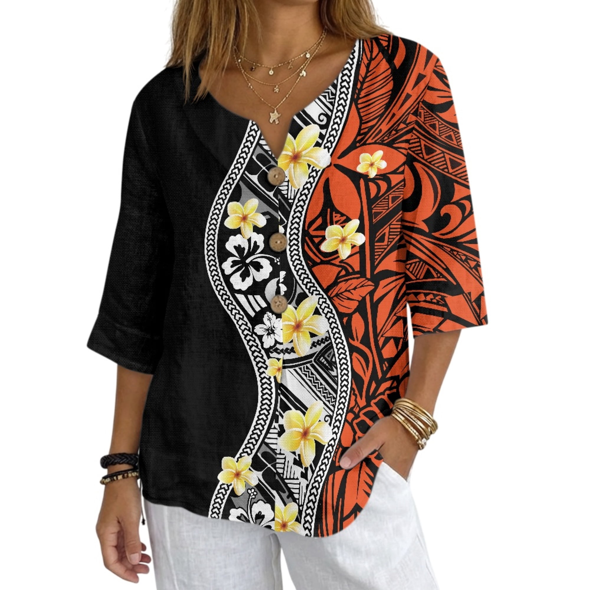 Whosucclay Non Elastic Imitation Linen-Like V-Neck Blouse for Spring ...