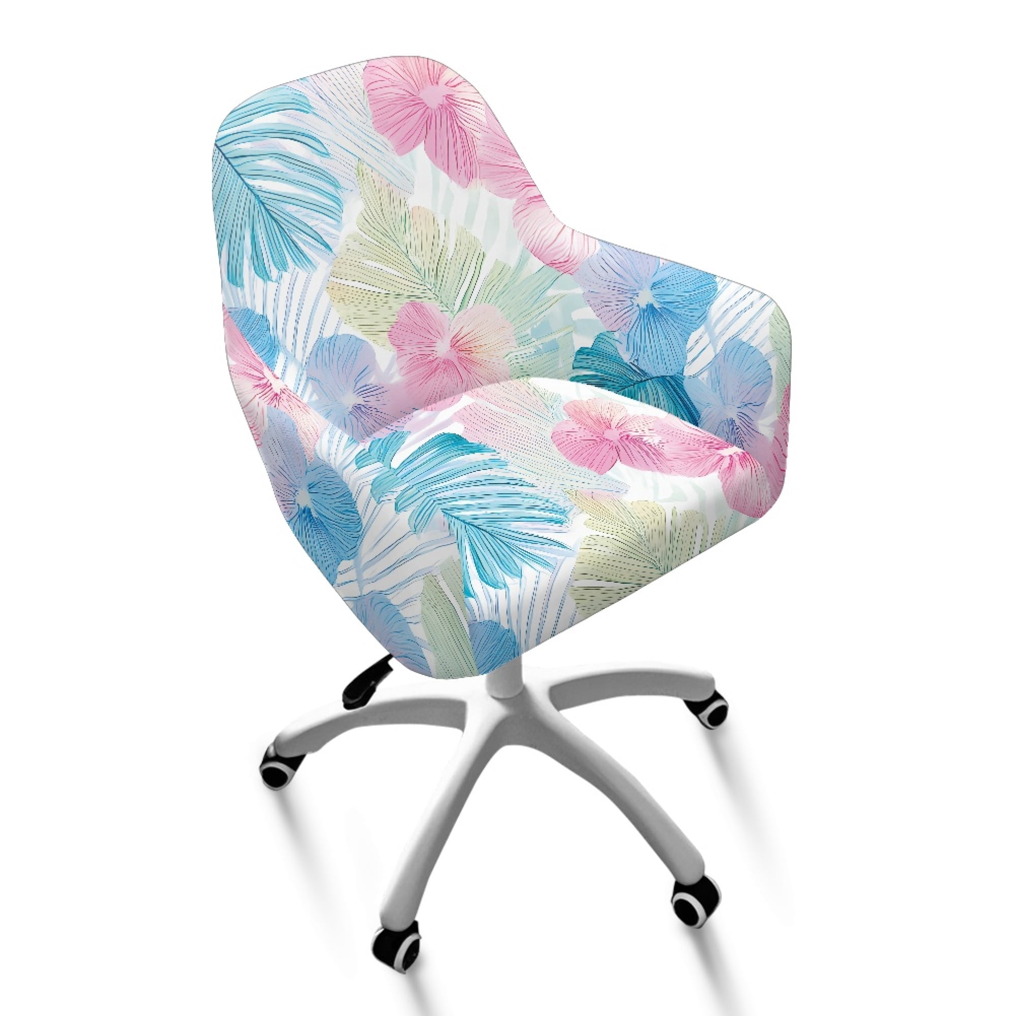 Whosucclay Palm Leaf Hibiscus Print Swivel Armchair Accent Dining Chair ...