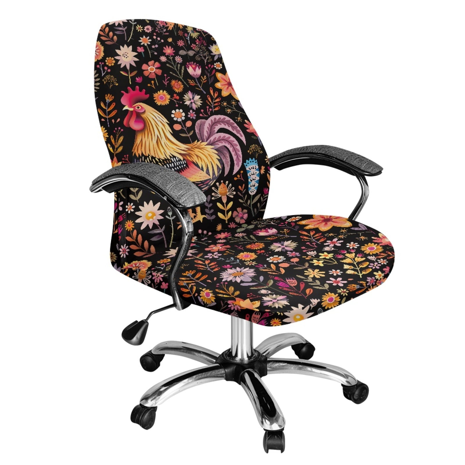 Whosucclay Rooster Chicken Flower Leaf Pattern Office Chair Cover ...