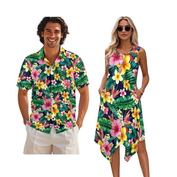 Whosucclay Tropical Hibiscus Plumeria Palm Leaves Print Matching ...