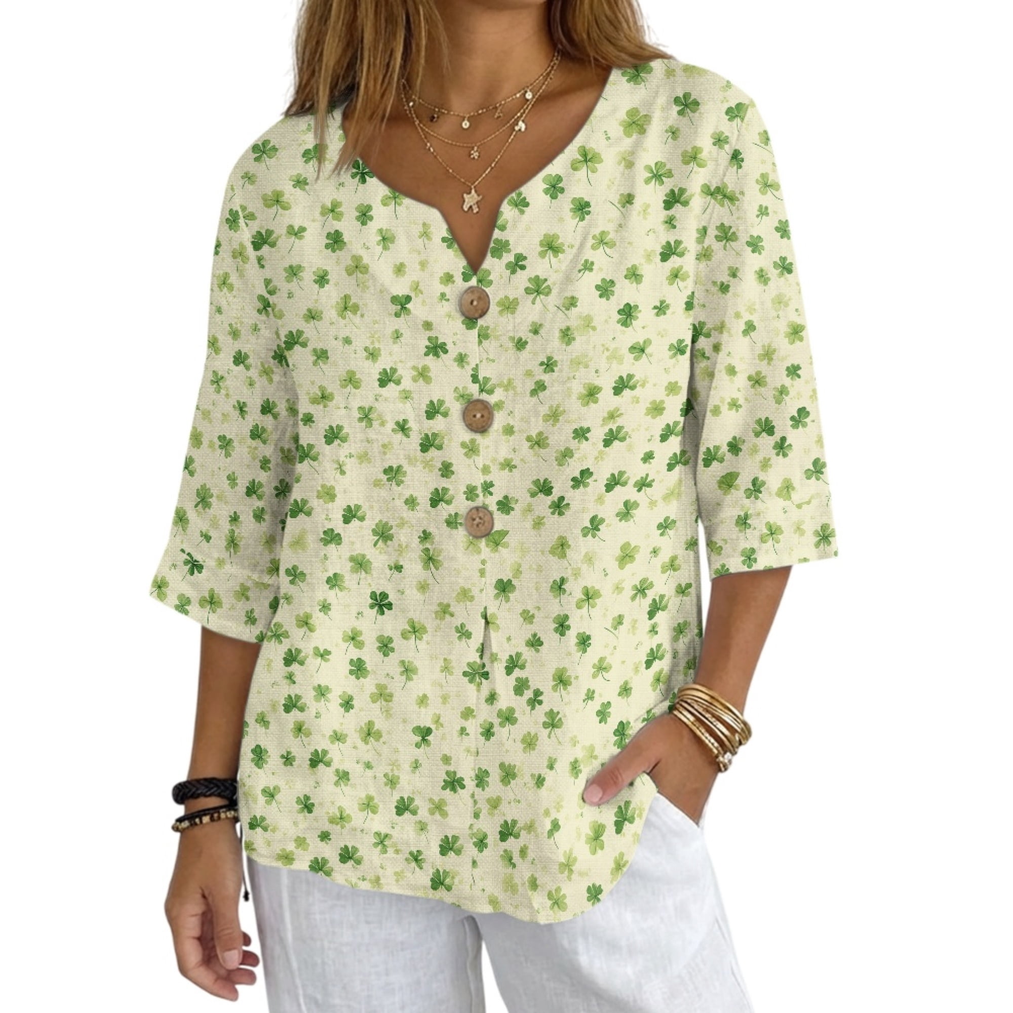 Whosucclay V Neck Imitation Linen-Like Blouse for Spring Daily Outing ...