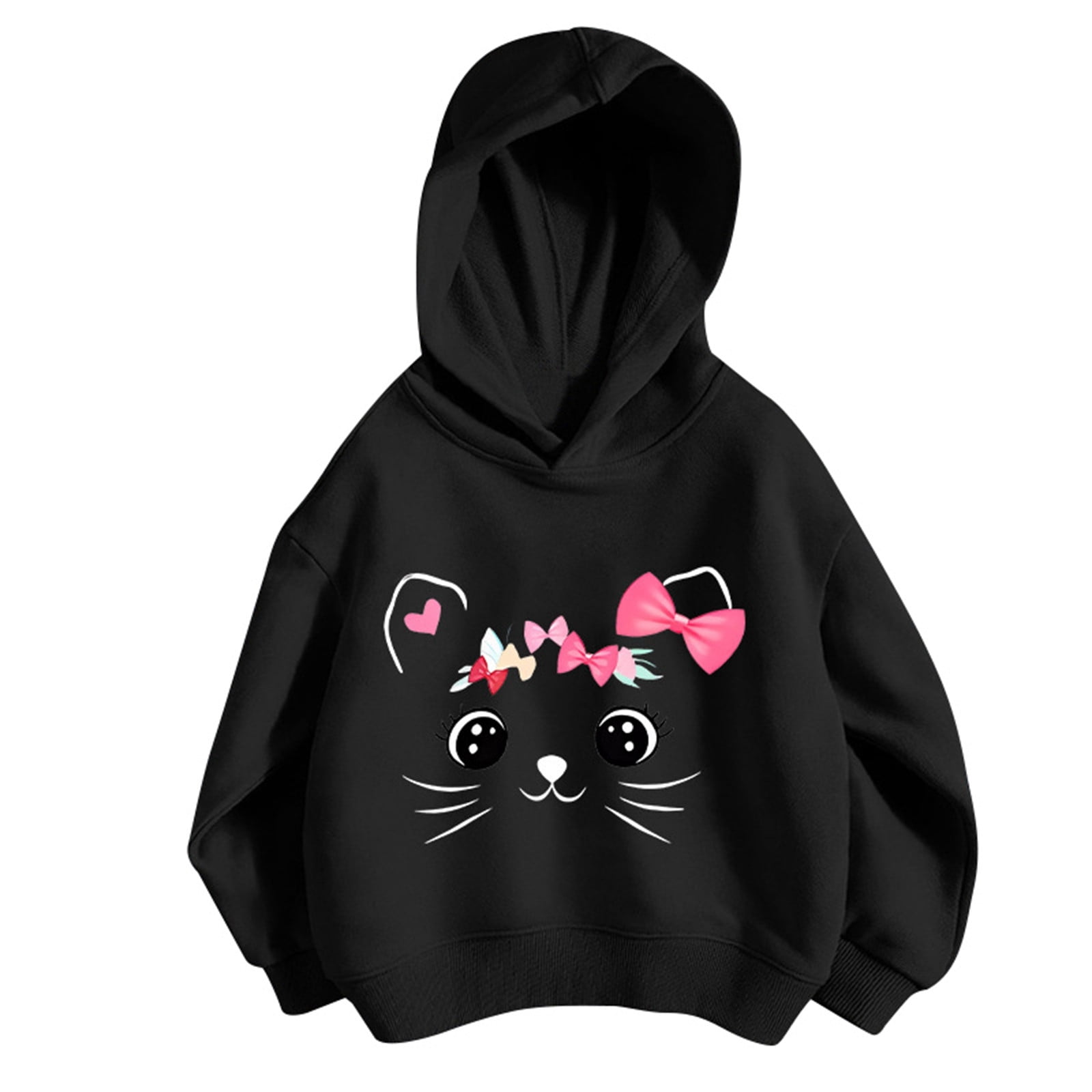 WhouRiu Big Girl's Hooded Sweatshirt Cute Cat Print Long Sleeve Hoodie ...