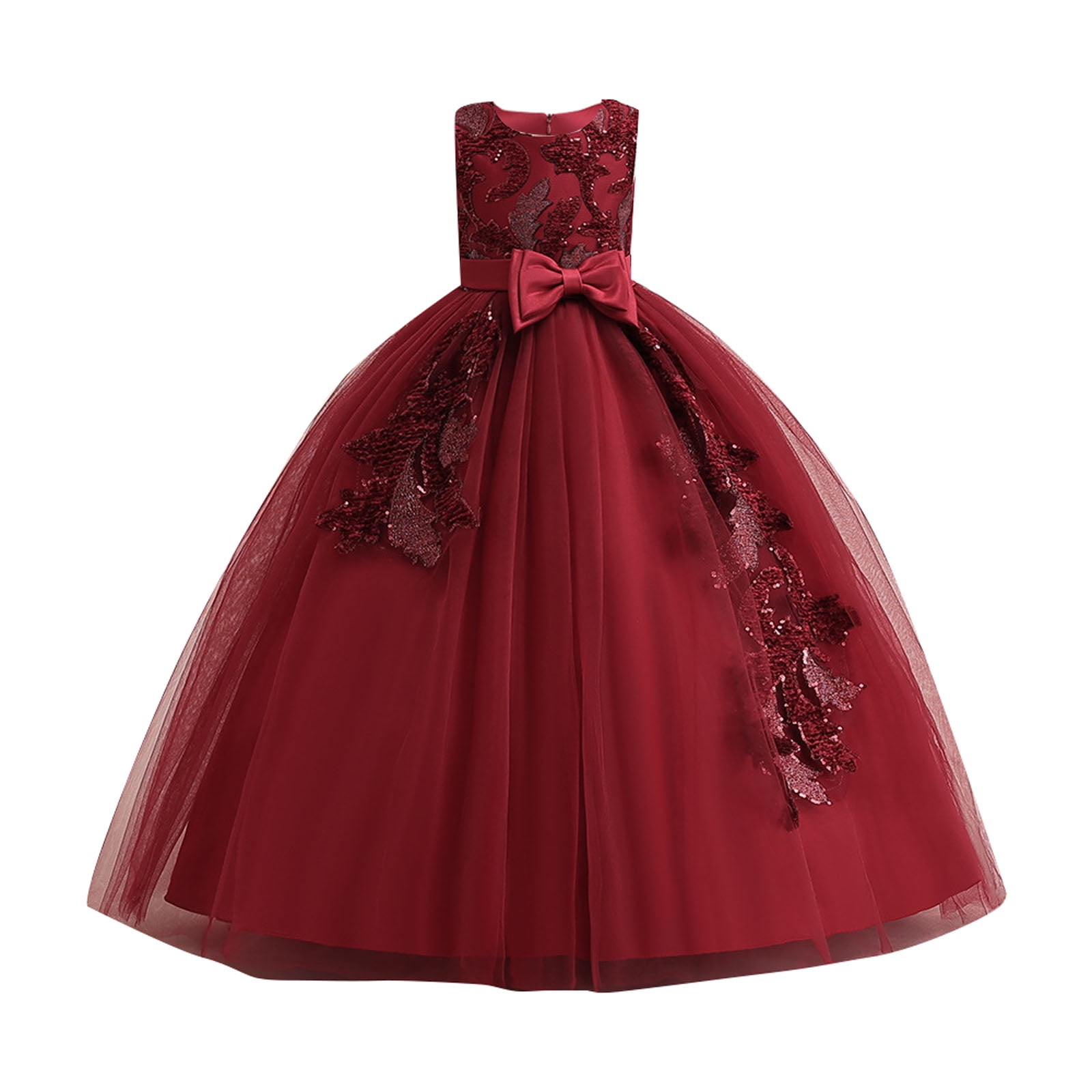 WhouRiu Child Girls Dress Bow Floral Emboridery Lace Sleeveless Tulle ...