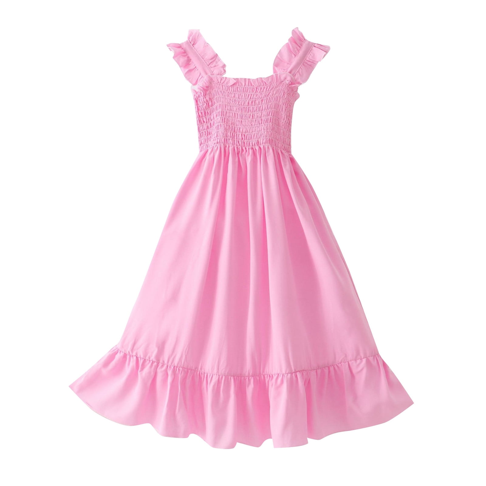 WhouRiu Girl Ruffle Strap Smocked Tiered Dress Summer Vacation Long ...