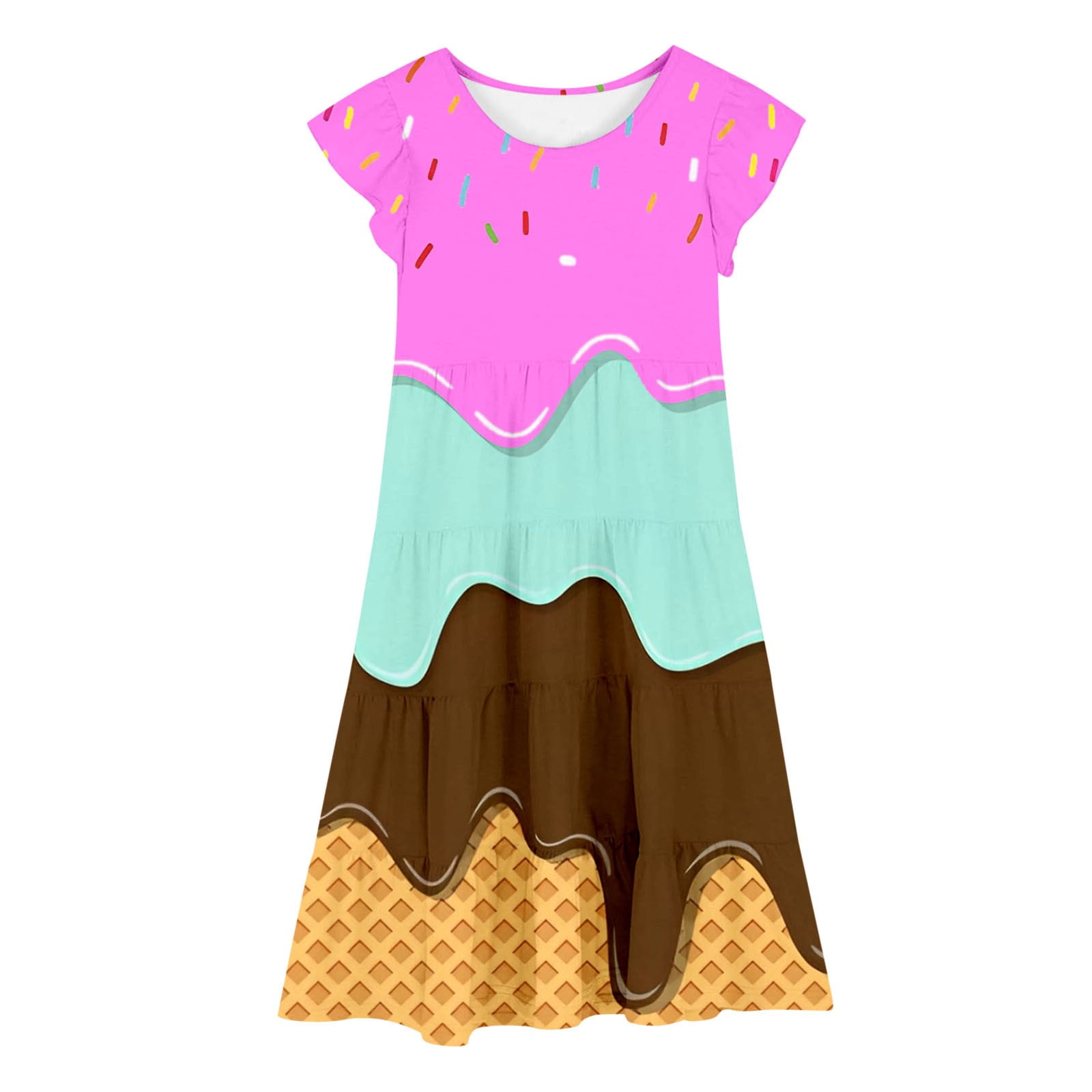 WhouRiu Girls Cartoon Print Smocked Tie Straps Dress Summer Beach ...