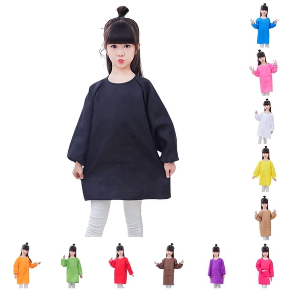 WhouRiu Girls Casual Long Sleeve Painting Apron Solid Color Cute Art ...