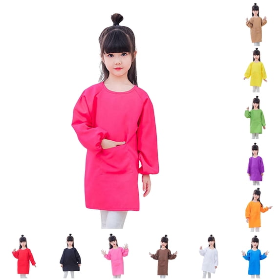 WhouRiu Girls Casual Long Sleeve Painting Apron Solid Color Cute Art ...