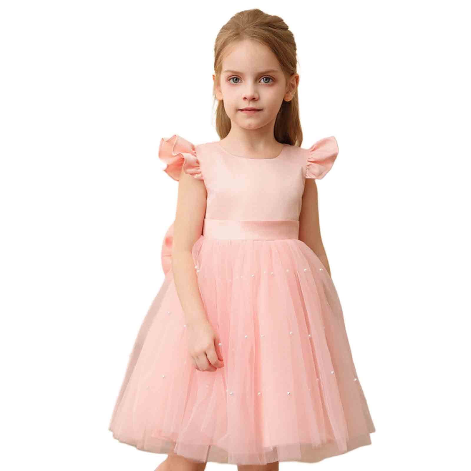 WhouRiu Girls Flutter Short Sleeve Evening Gown Bow Princess Party ...