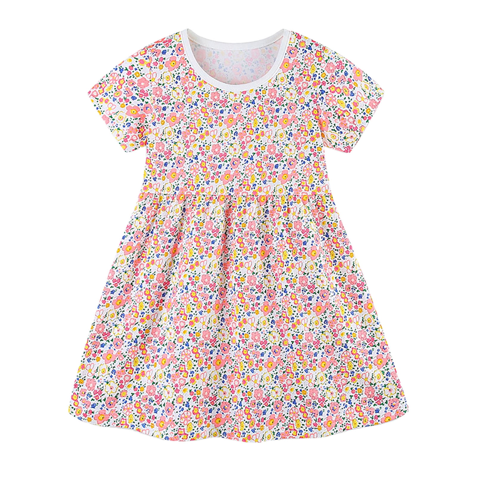 WhouRiu Girls Short Sleeve Floral Beach Dress Crew Neck Cotton Loose ...