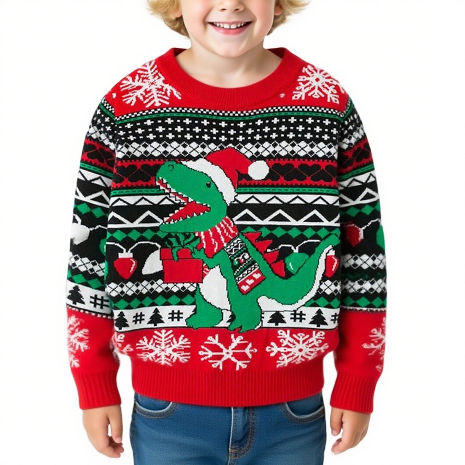 WhouRiu Little Boy Sweater Christmas Dinosaur Print Long Sleeve Holiday ...