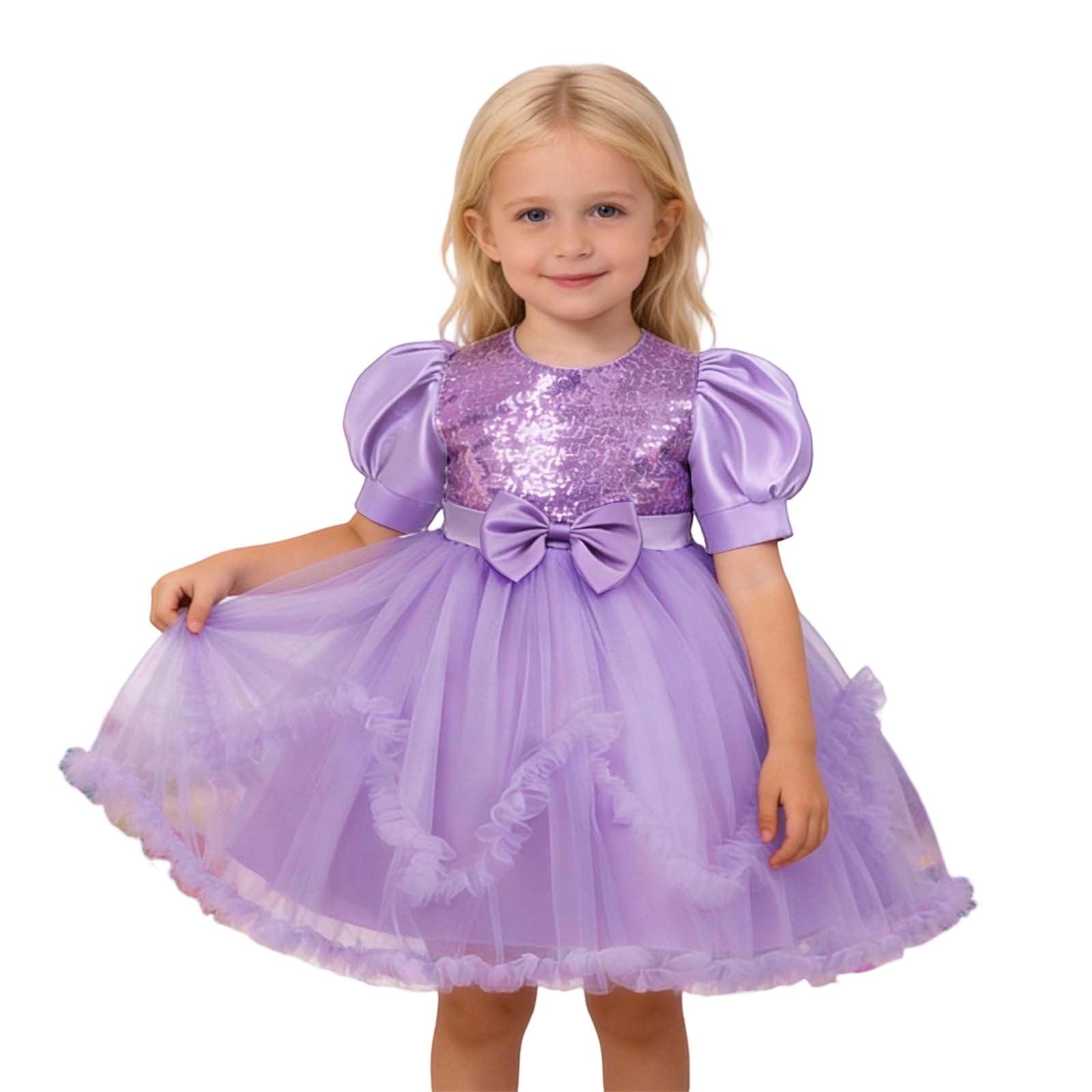WhouRiu Little Girls Dress Bow Sequin Puff Sleeve Princess Tutu Dress ...