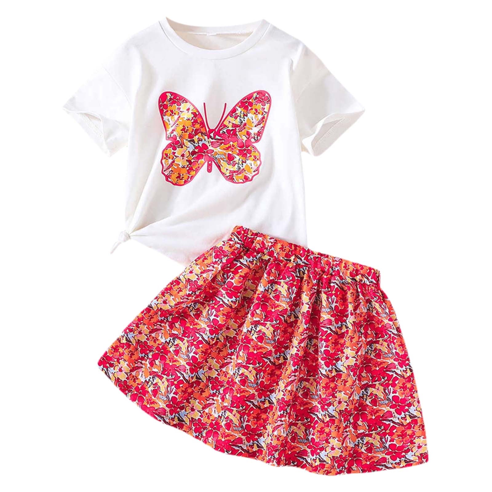 WhouRiu Little Girls' Outfits Butterfly Print Short Sleeve T-Shirt ...