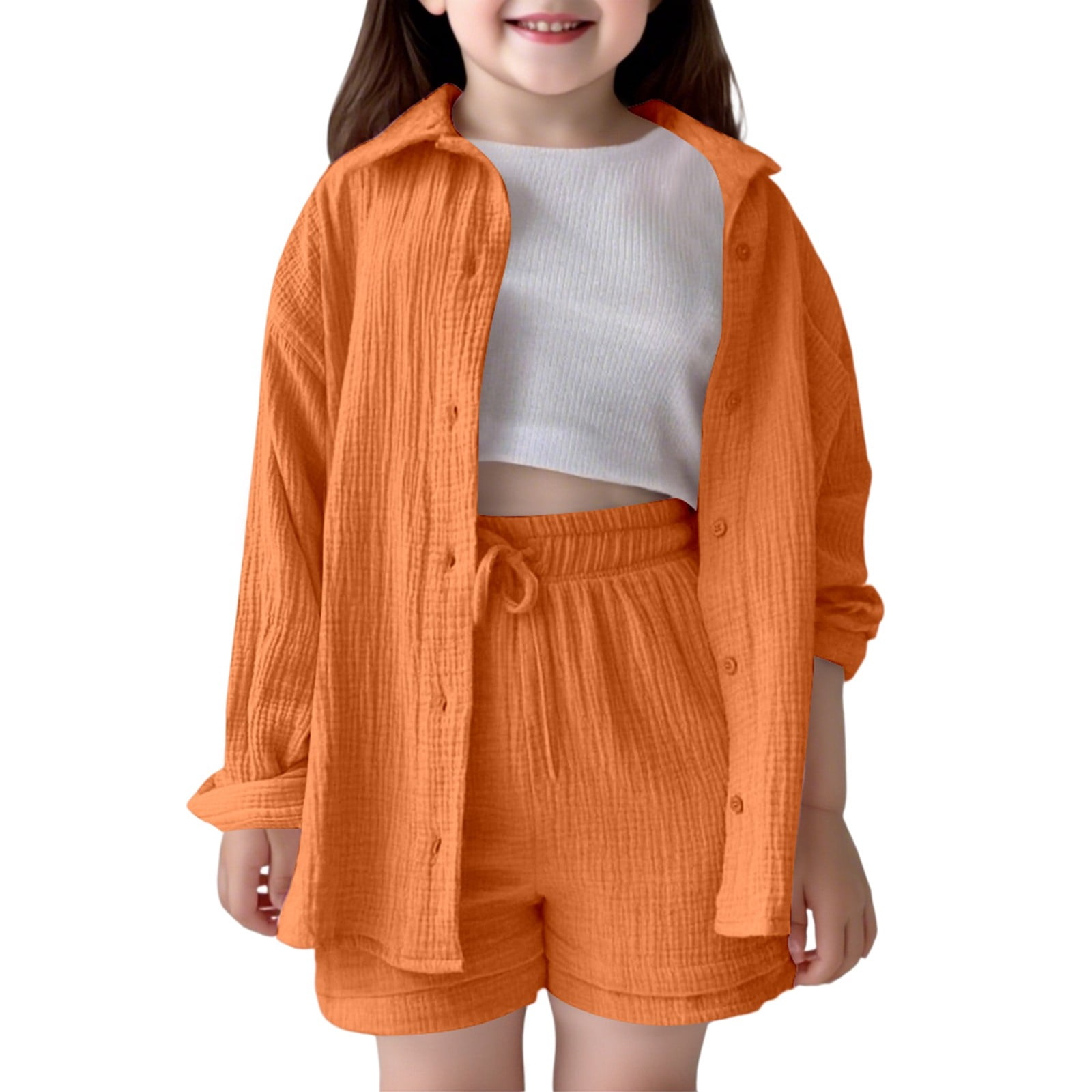 WhouRiu Little Girls Outfits Solid Long Sleeve Shirt Elastic Waist ...