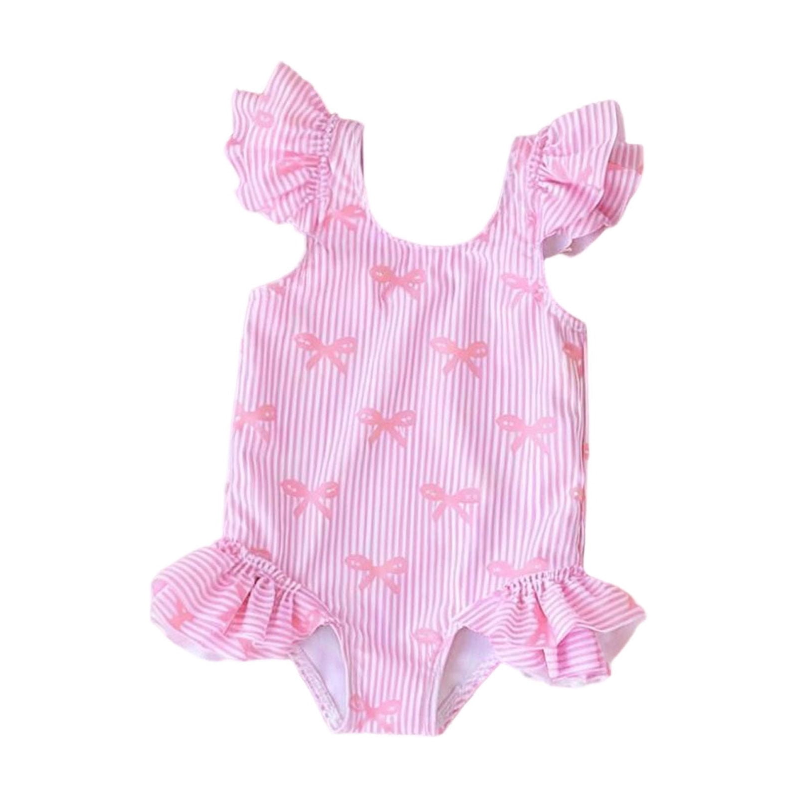 Whouriu Little Girls Swimsuit Bow Graphic Ruffles One Piece Bikini ...