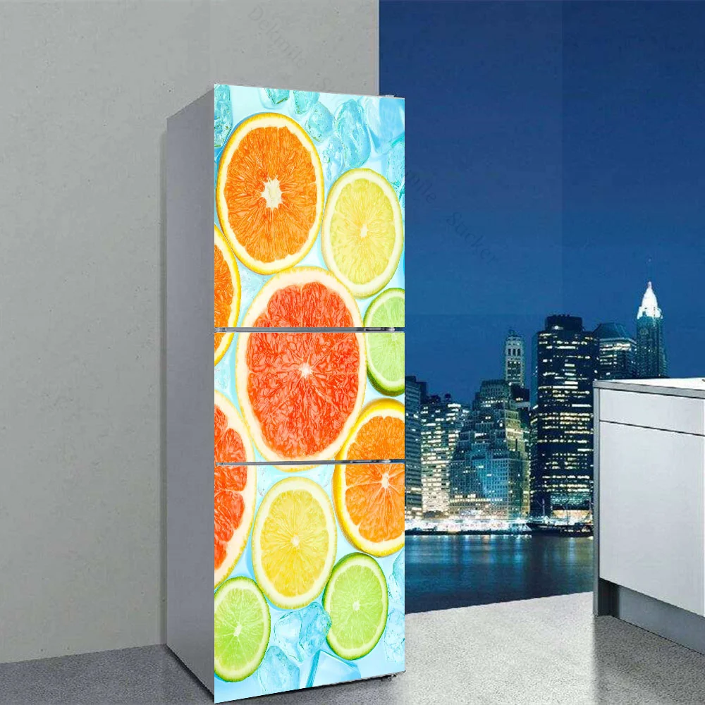 Whtite Fridge Sticker Art Flower Kitchen Refrigerator Door Wrap Blue ...
