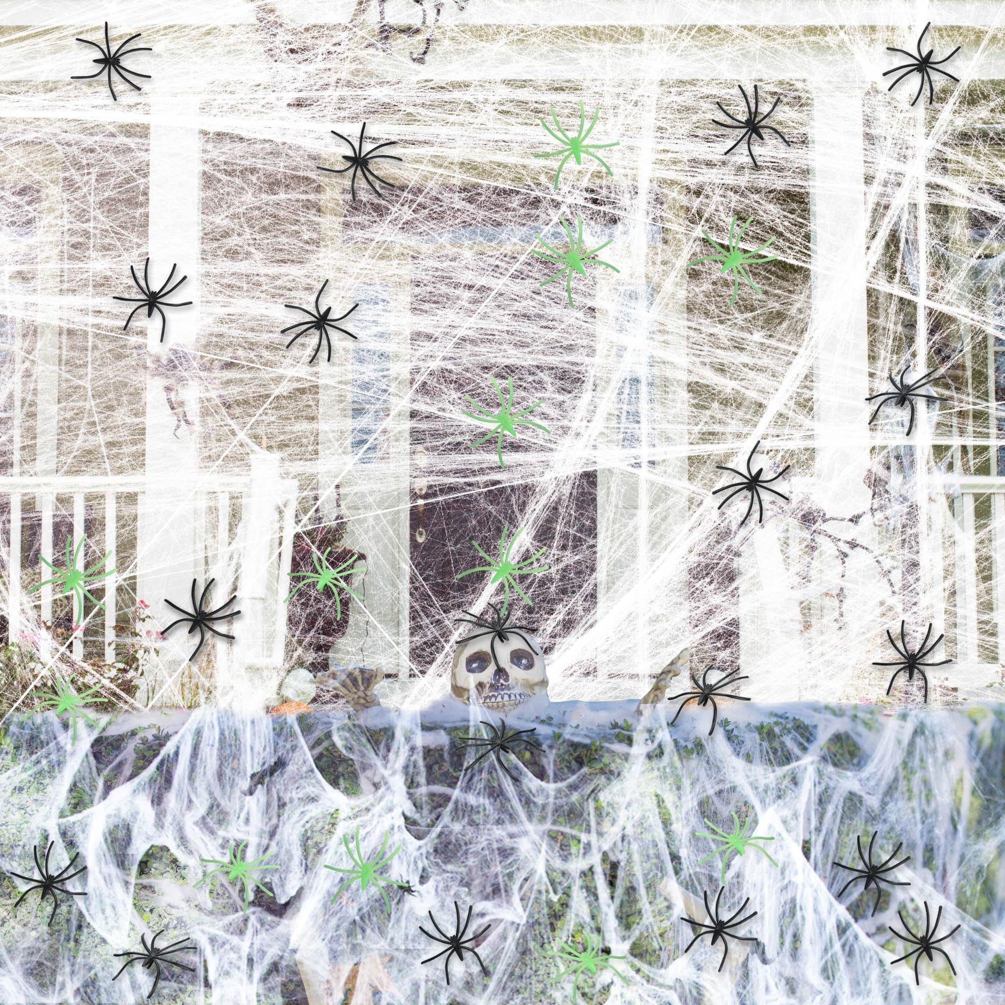 Whtty Halloween Decorations Set: 1000 Sq.Ft Spider Webs, 50 Glow + 50 ...