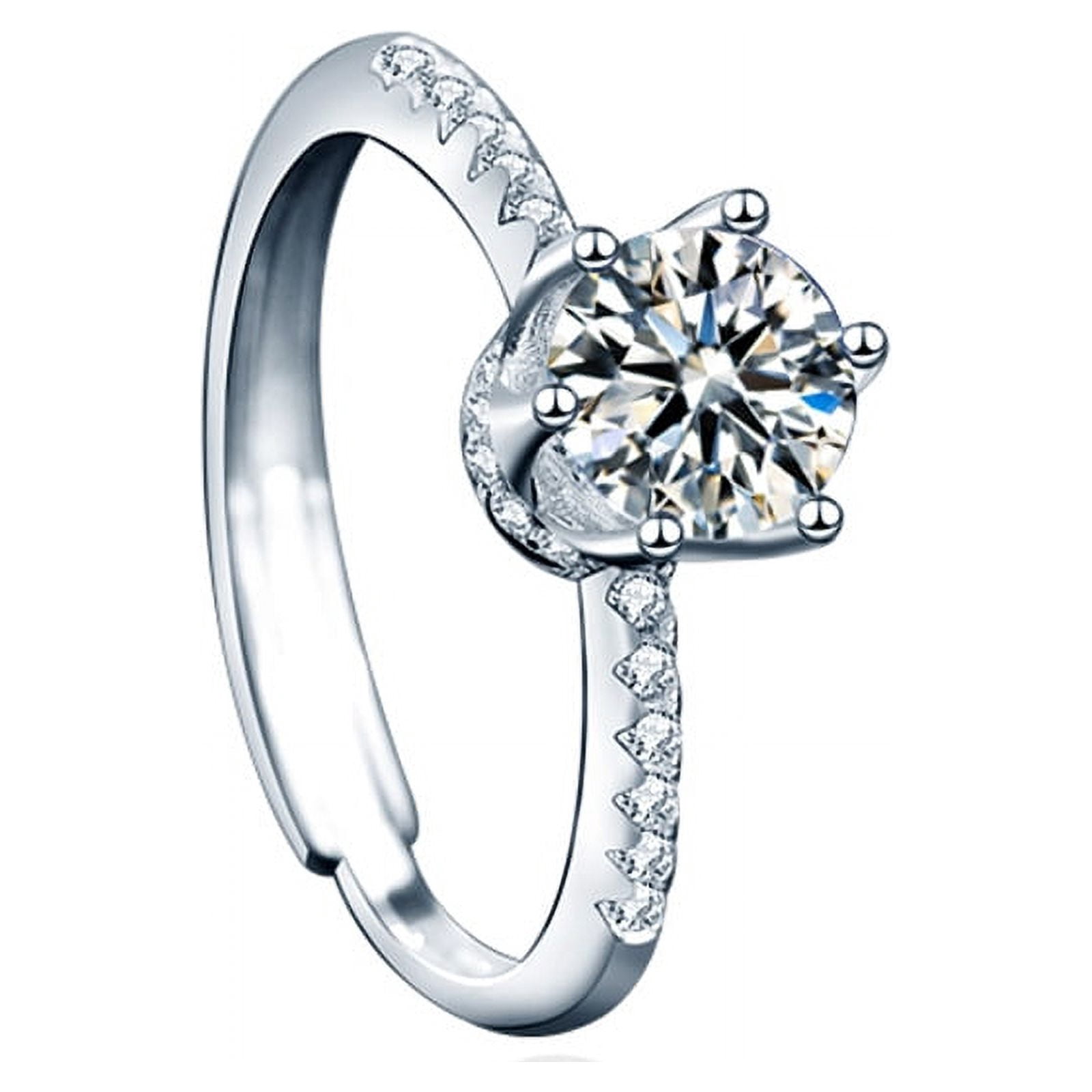 Whudwhu Adjustable Moissanite Engagement Ring Silver Emerald Bridal ...
